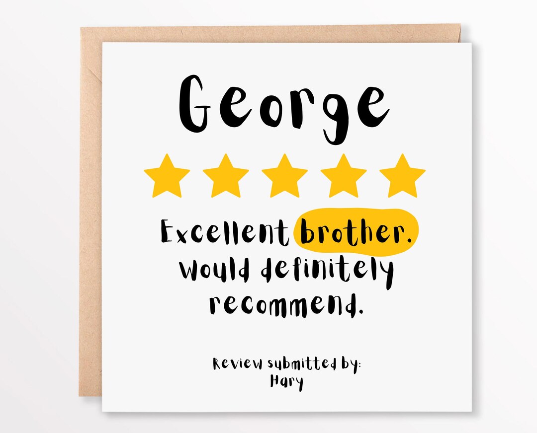 Personalized 5-star Brother Card – Funny & Heartfelt Birthday or Just ...