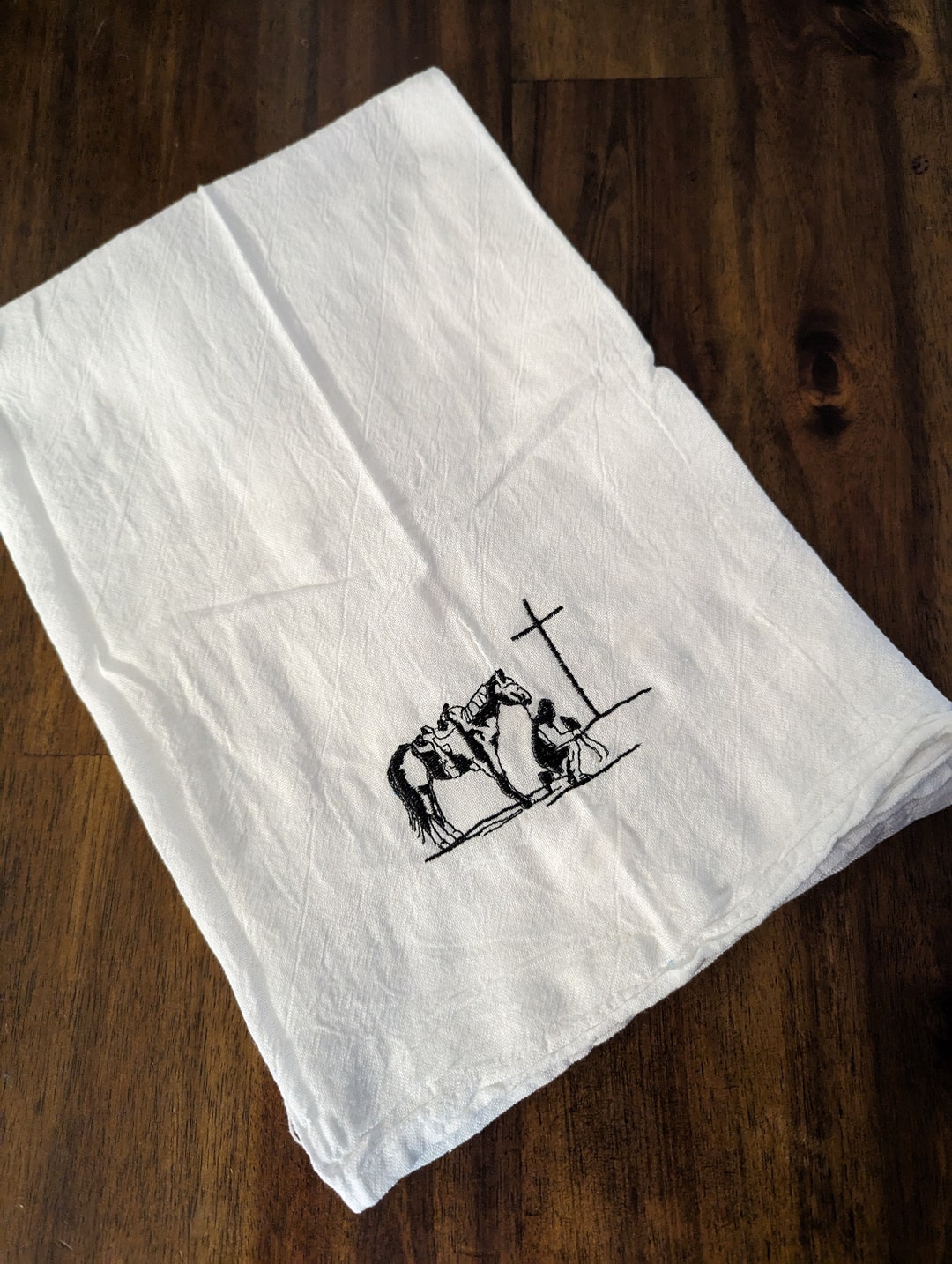 Praying Cowboy With Paint Horse Christian Embroidered Flour - Etsy