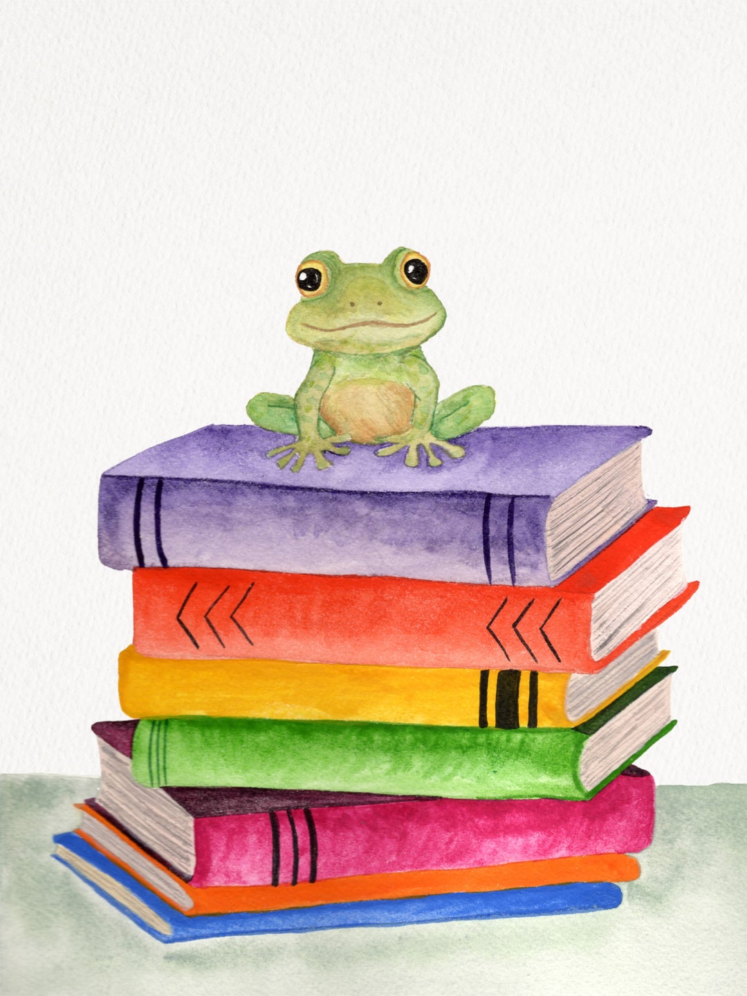 Ribbiting Reads Digital Download Cute Frog on Books Printable Art ...