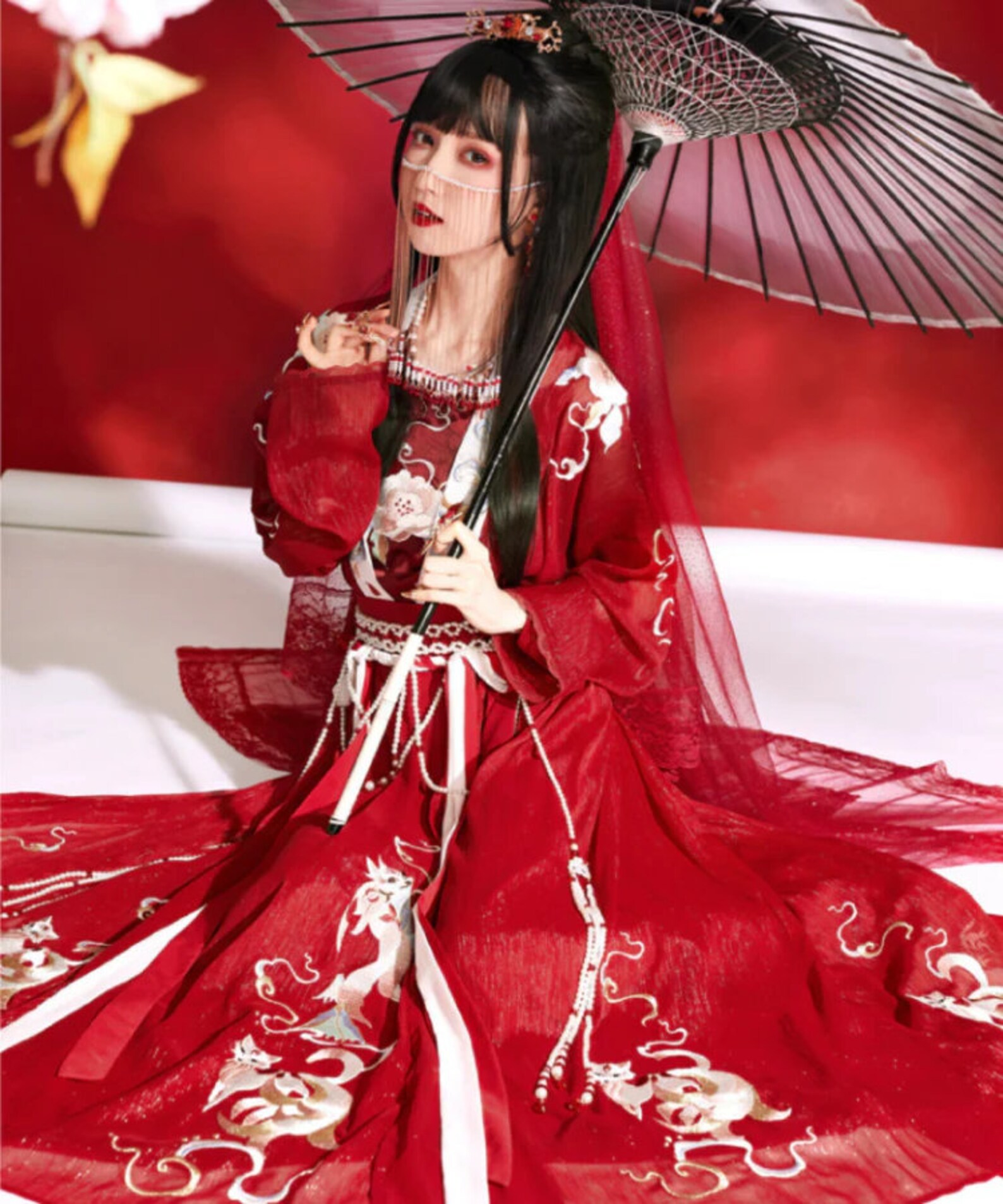 Fox Charm Embroidered Gown Set Women Traditional Chinese Hanfu Prom ...