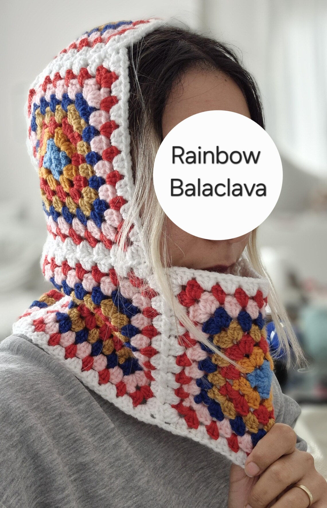 Vibrant Granny Square Crochet Balaclava, Retro Charm, Cozy Handmade ...