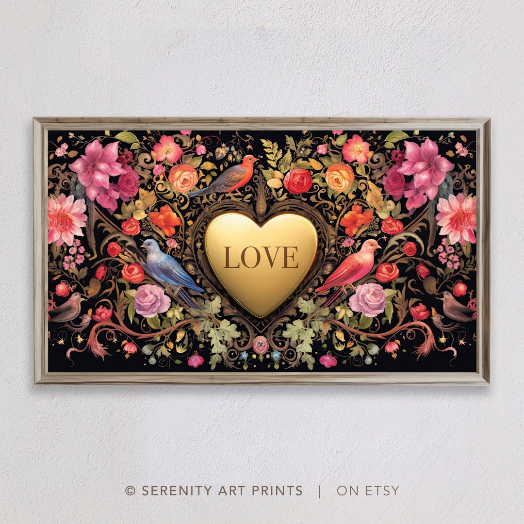 Gold Heart Vintage Floral Valentines Day Samsung Frame TV Art ...