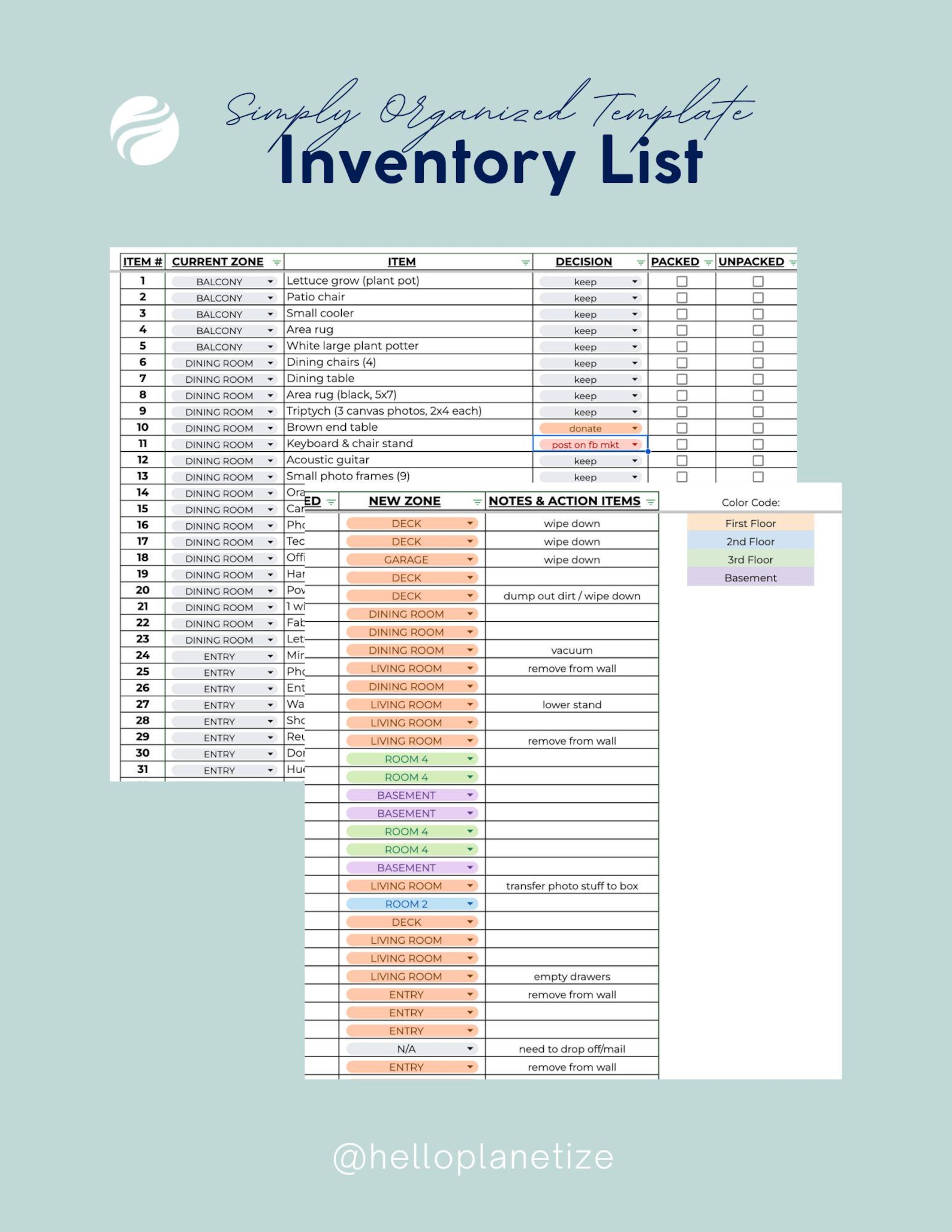 Home Moving Inventory List Template for Google Sheets Spreadsheet - Etsy