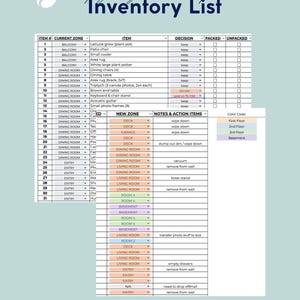 Home Moving Inventory List Template for Google Sheets Spreadsheet - Etsy