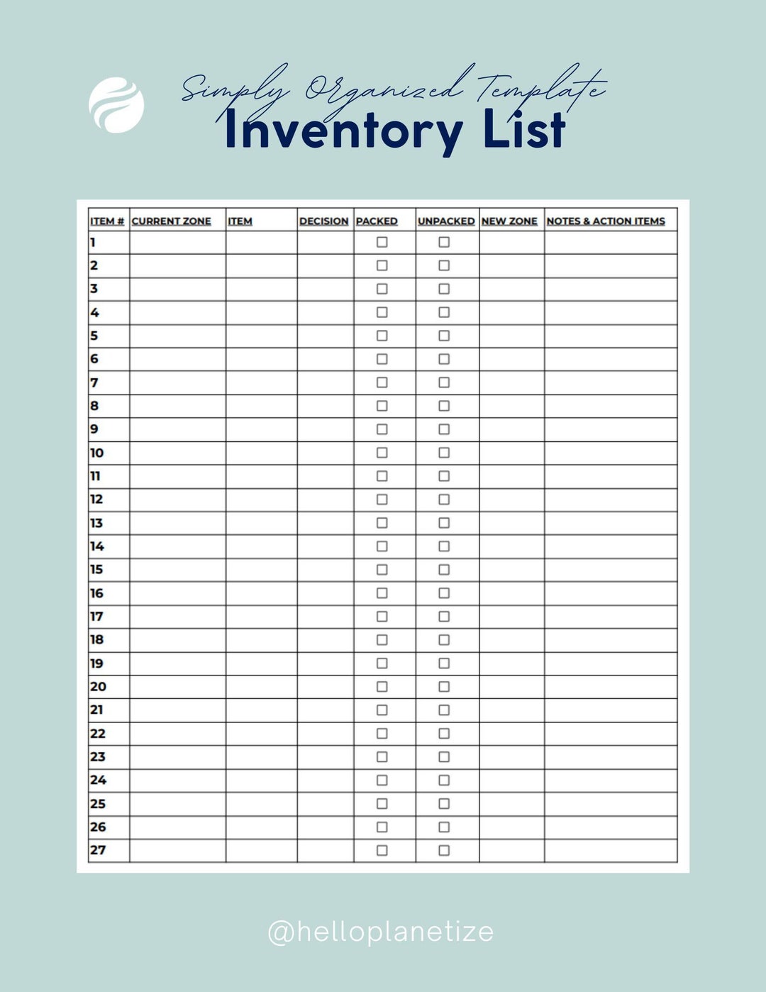 Home Moving Inventory List Template for Google Sheets Spreadsheet - Etsy