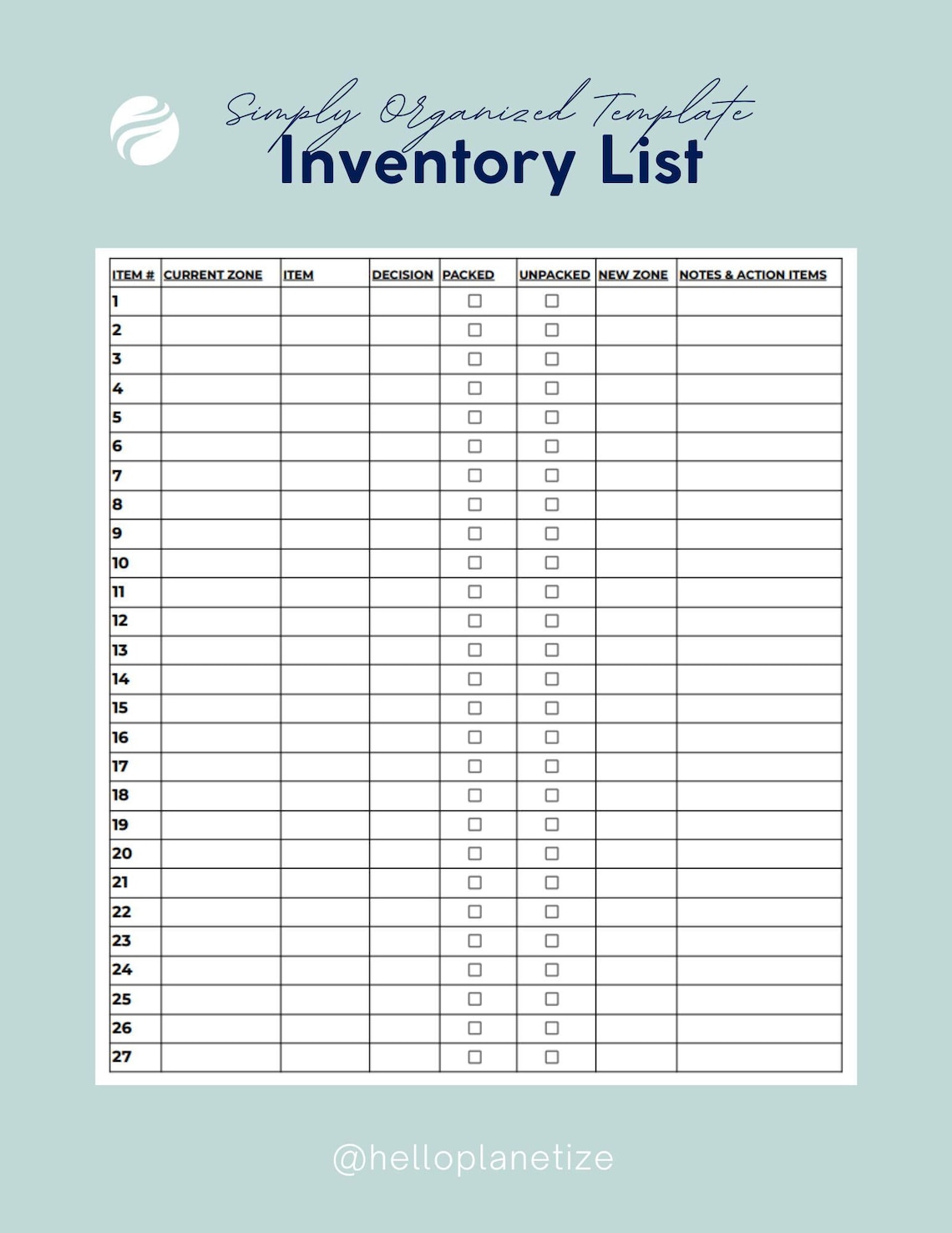 Home Moving Inventory List Template for Google Sheets Spreadsheet - Etsy