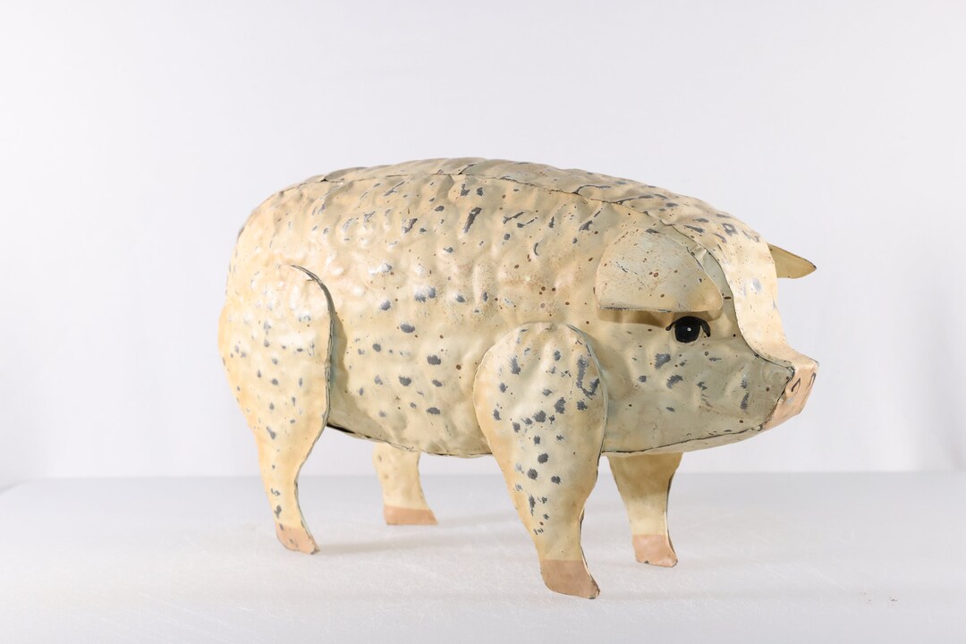 Tin Pig Decoration VINTAGE Folk Art Distressed Aluminum Metal Farmhouse ...