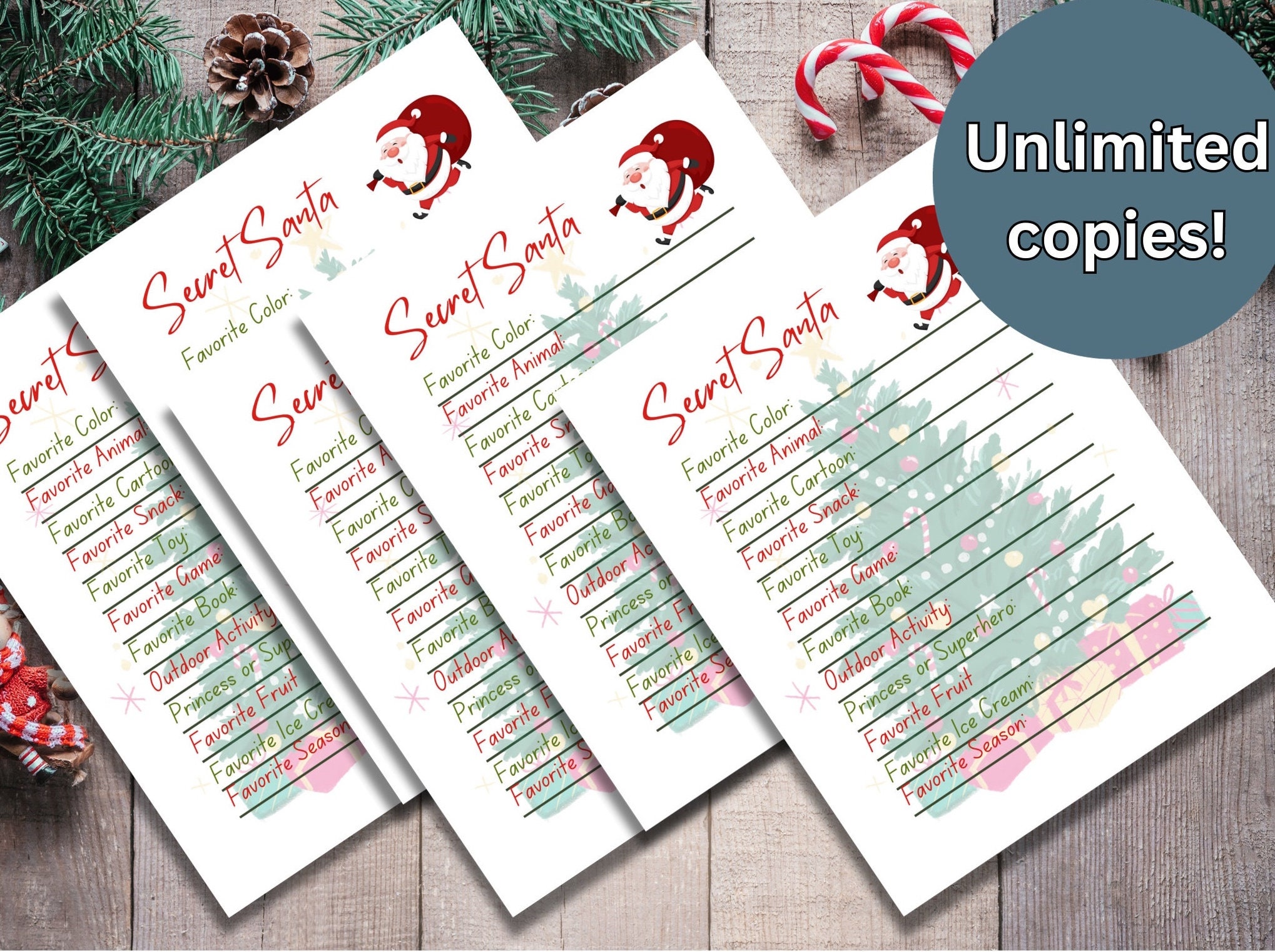 Kids Secret Santa Questionnaire Template White Elephant Gift Exchange ...