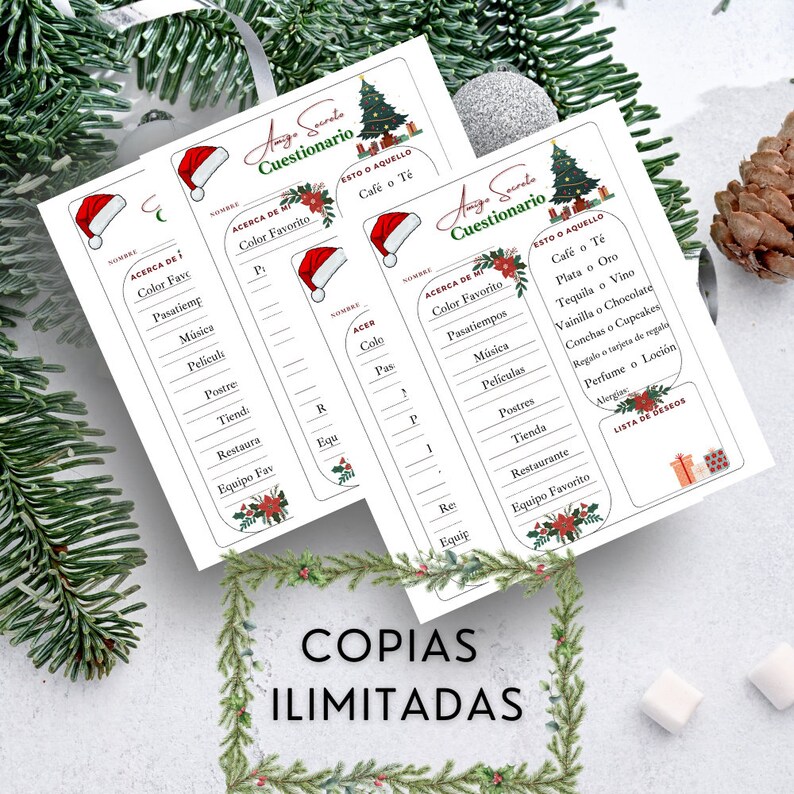 Spanish Secret Santa Questionnaire Template Amigo Secreto Navidad ...