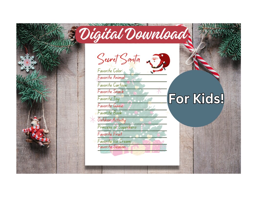 Kids Secret Santa Questionnaire Exchange Form for Secret - Etsy