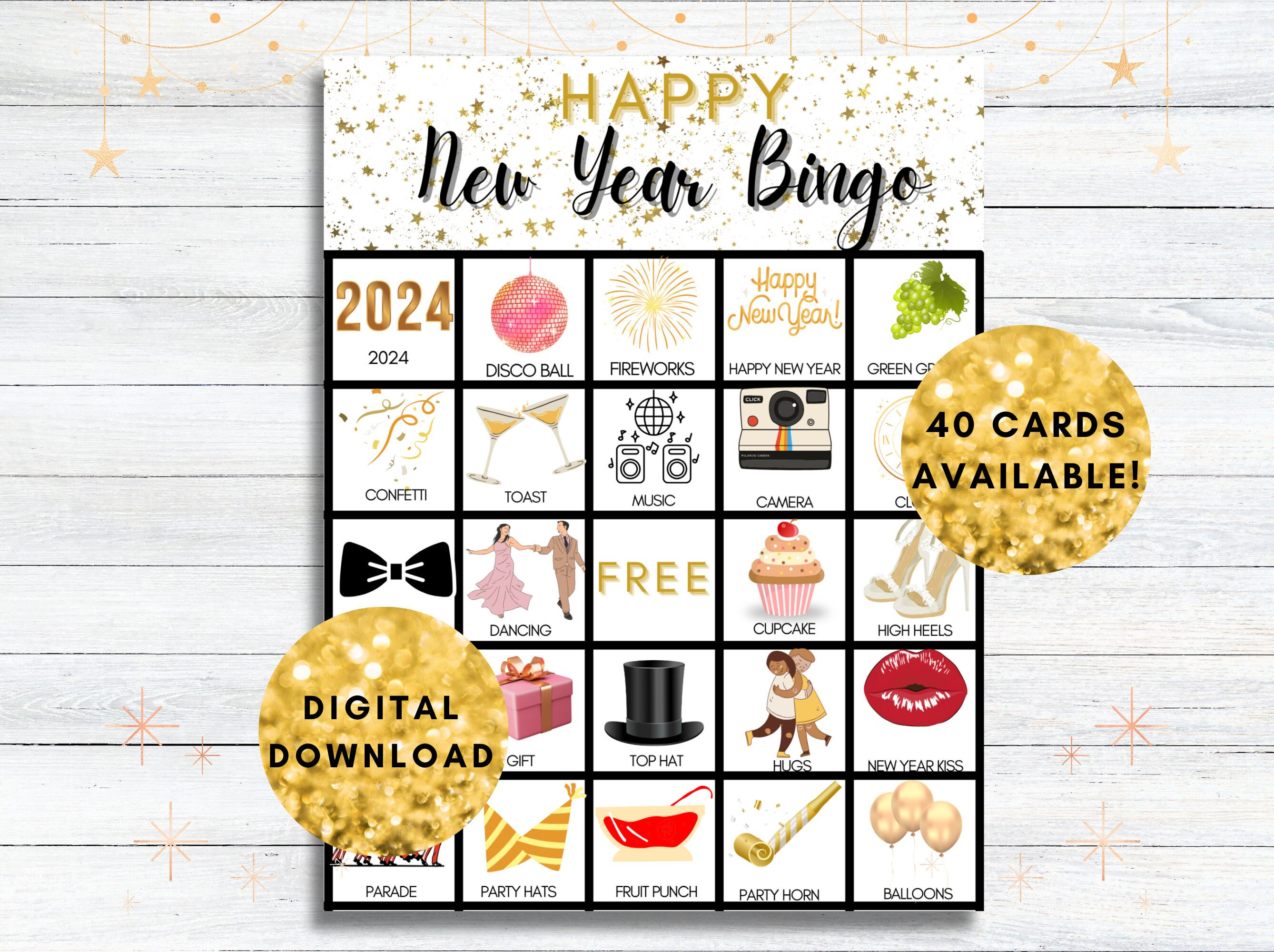 New Years Eve Bingo Cards Printable Bingo Party Game Bingo Cards for ...