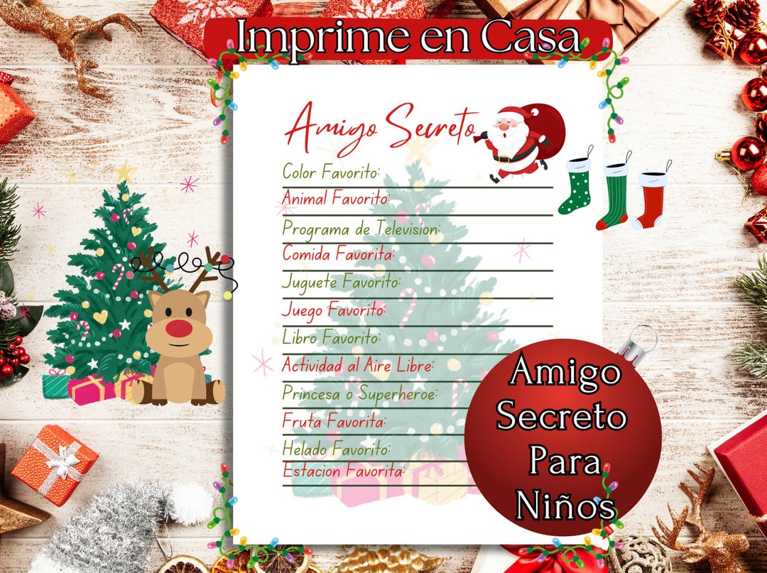 Spanish Secret Santa Questionnaire Template for Kids Amigo Secreto De ...
