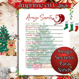 Spanish Secret Santa Questionnaire Template for Kids Amigo Secreto De ...