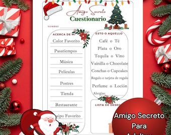 Spanish Secret Santa Questionnaire Template Amigo Secreto Navidad ...