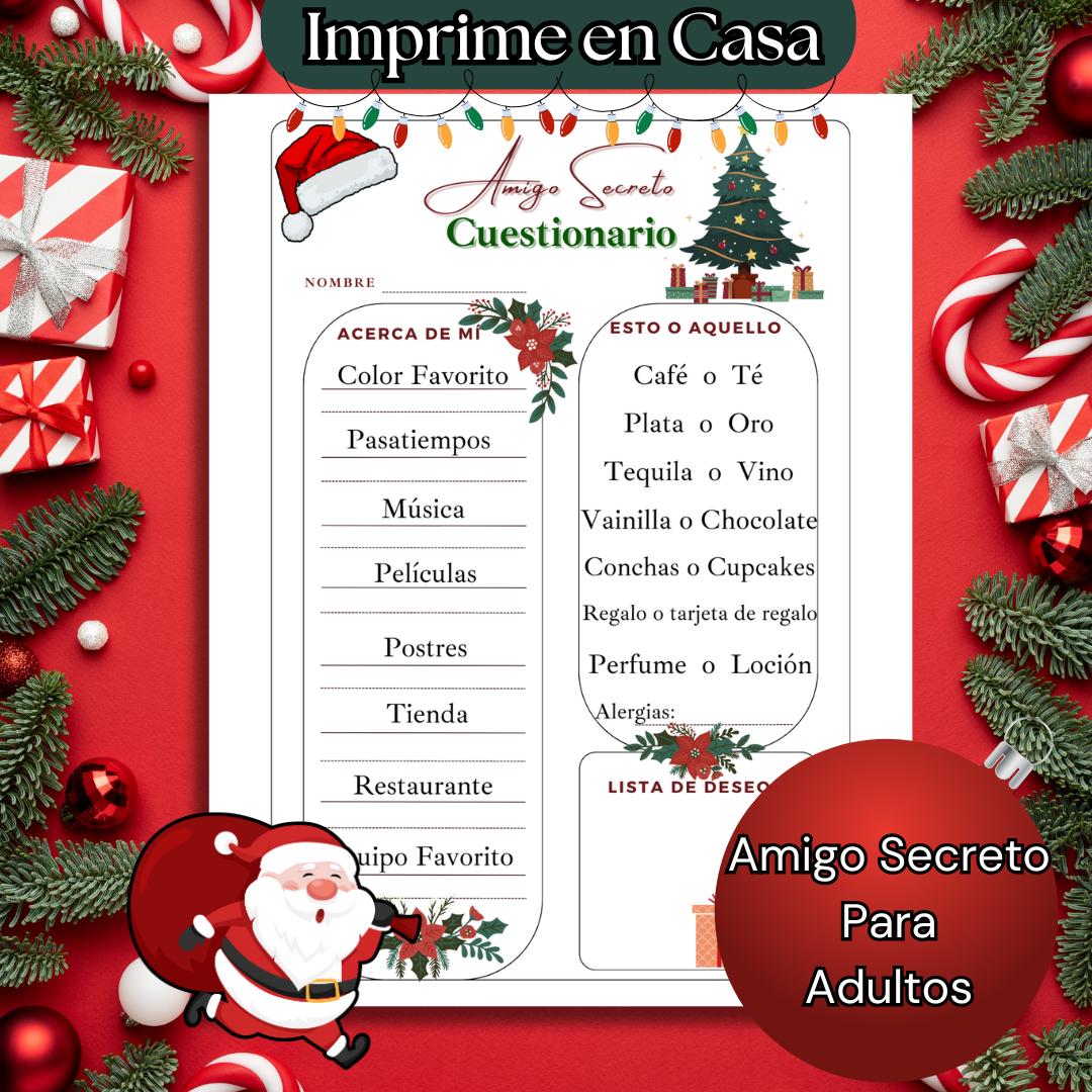 Spanish Secret Santa Questionnaire Template Amigo Secreto Navidad ...