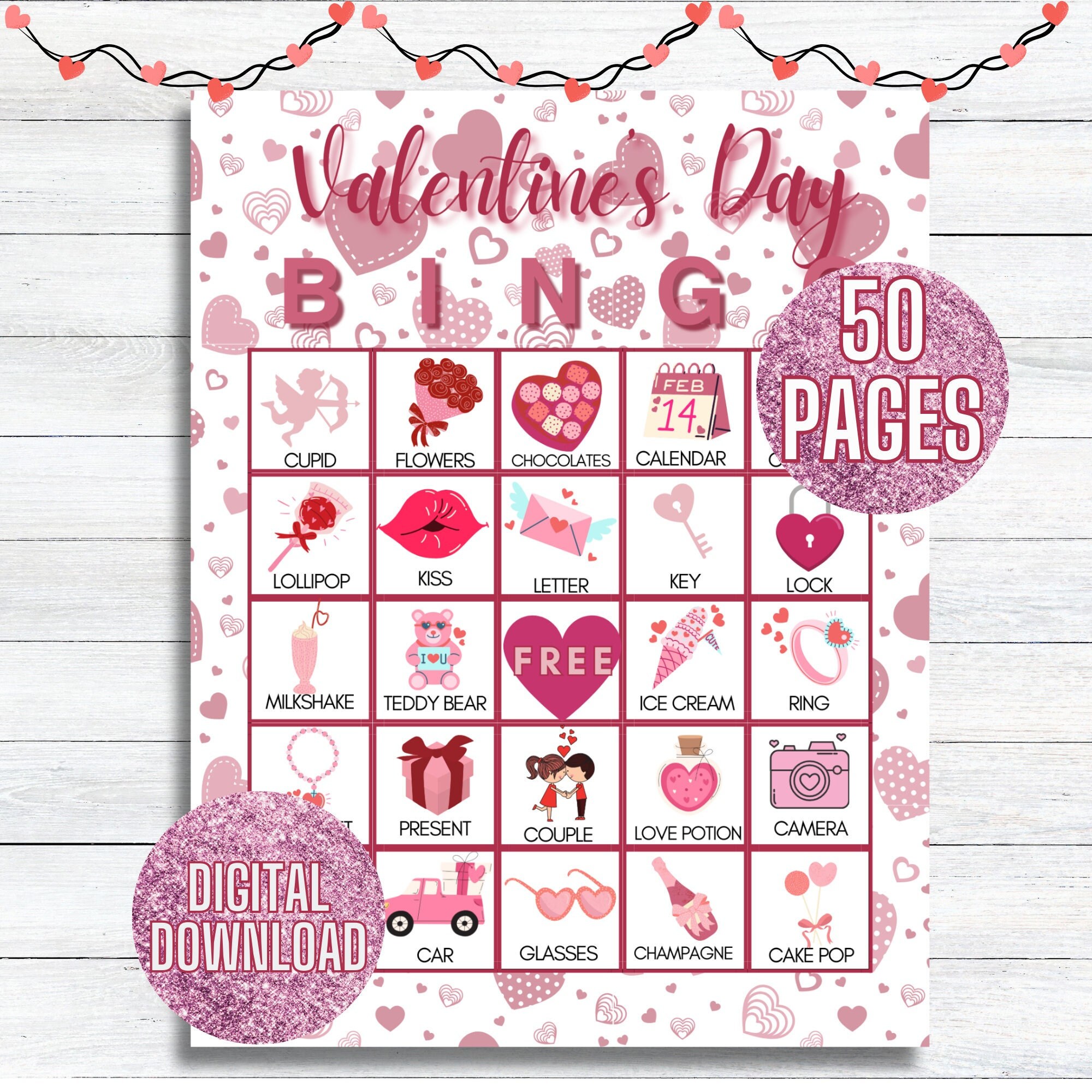 Bingo Cards Valentine Games Printable Game for Valentines Day Bingo ...
