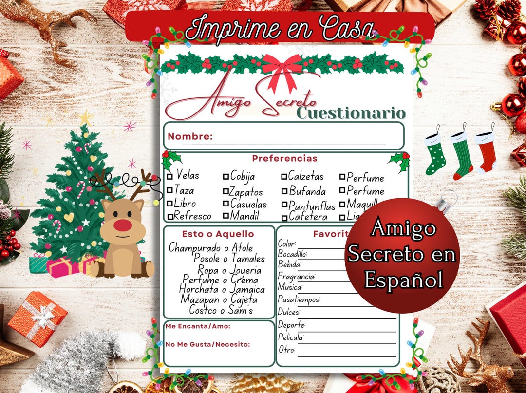 Spanish Secret Santa Questionnaire Template Amigo Secreto Navidad ...