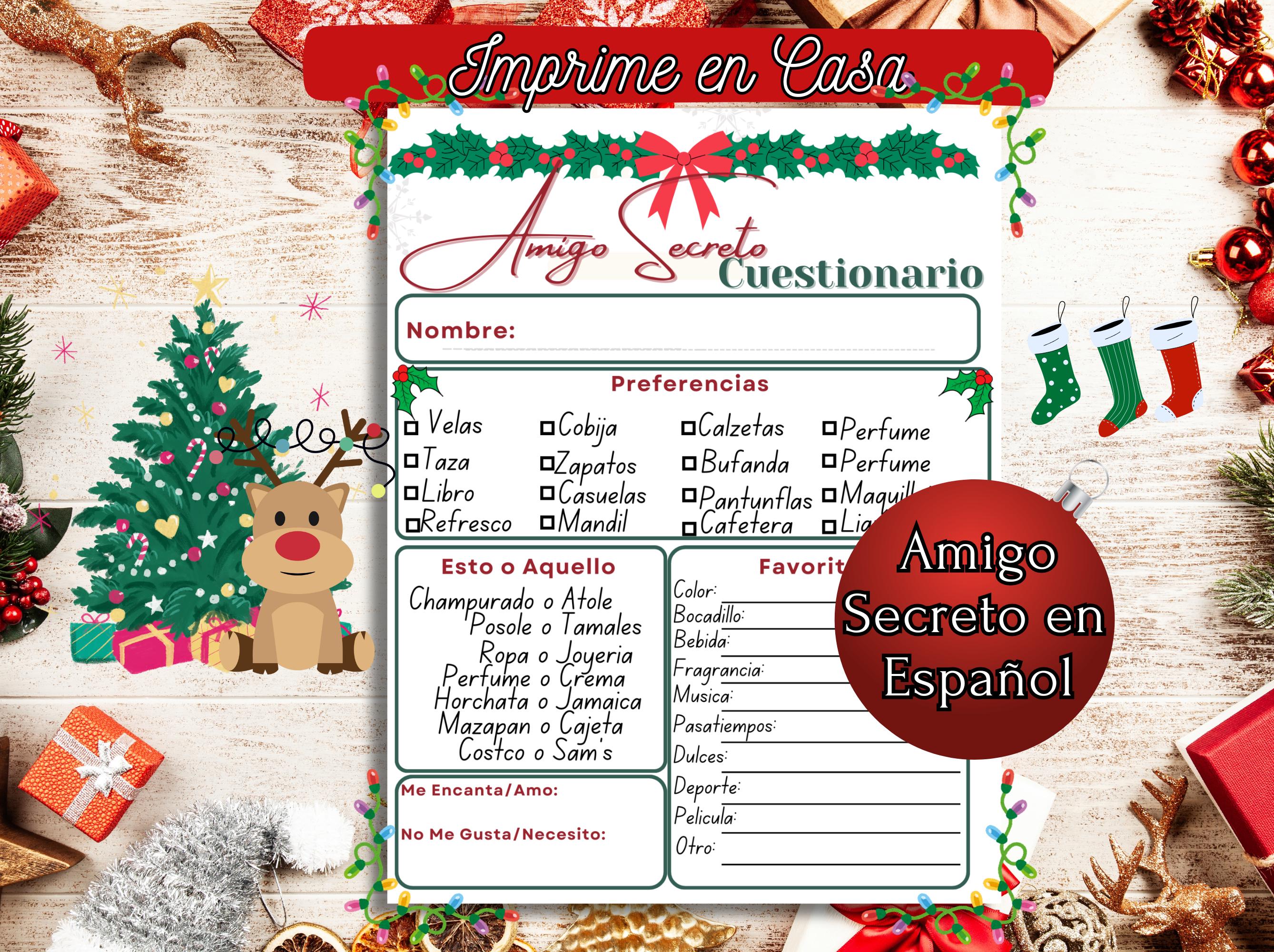 Spanish Secret Santa Questionnaire Template Amigo Secreto Navidad ...