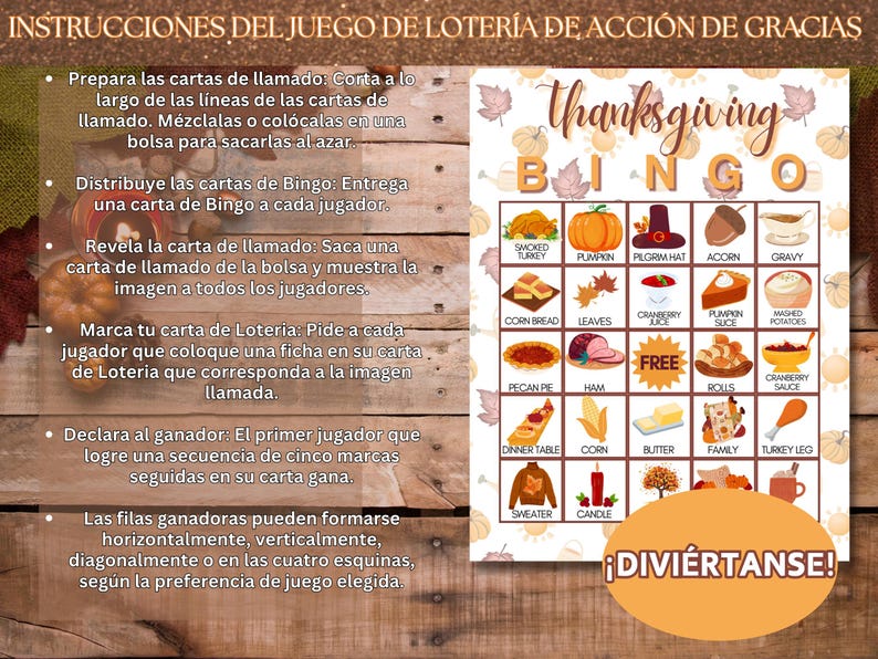 Spanish Thanksgiving Bingo Game, 40 Cards Printable - Etsy