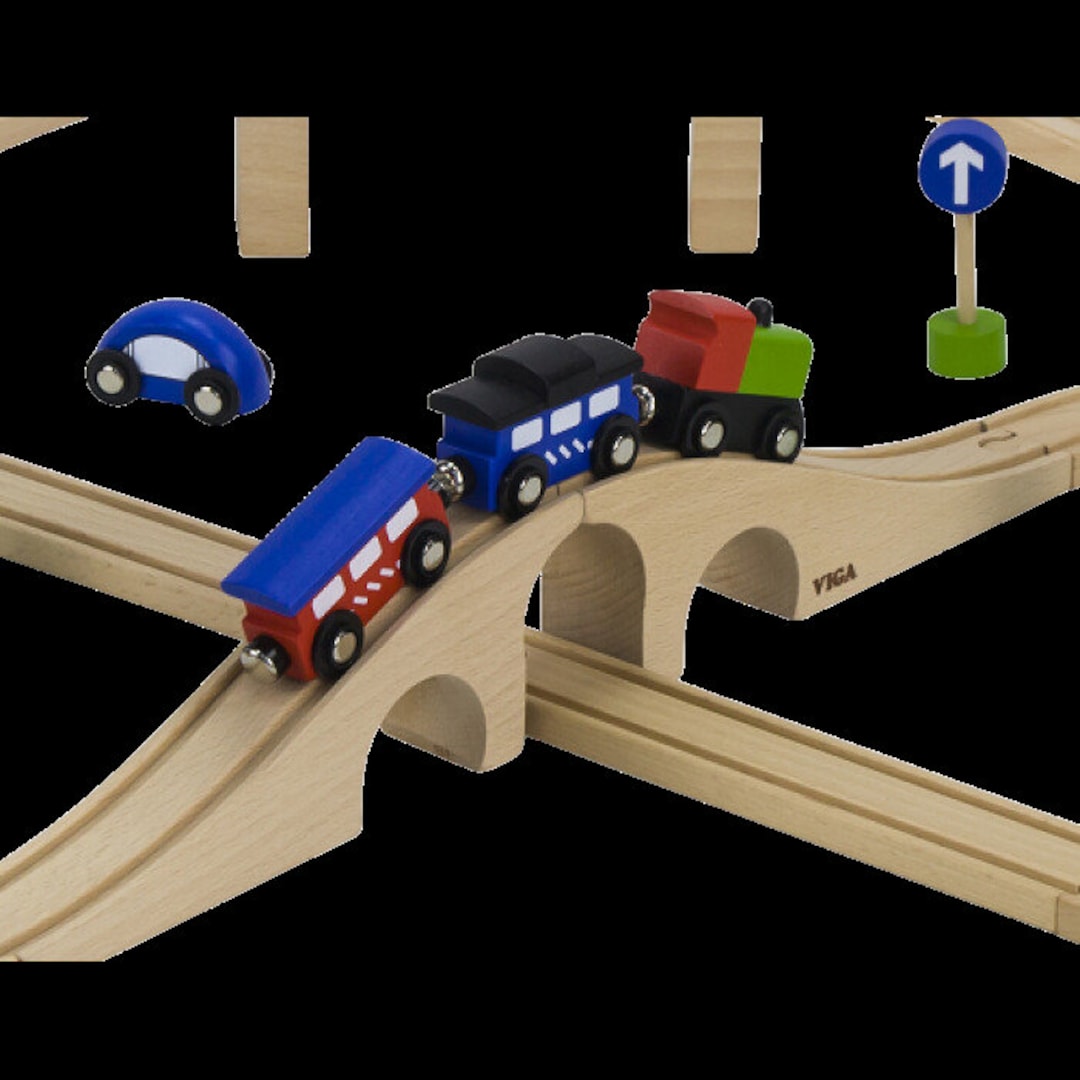 Wooden Train Set 49 Piece - Etsy