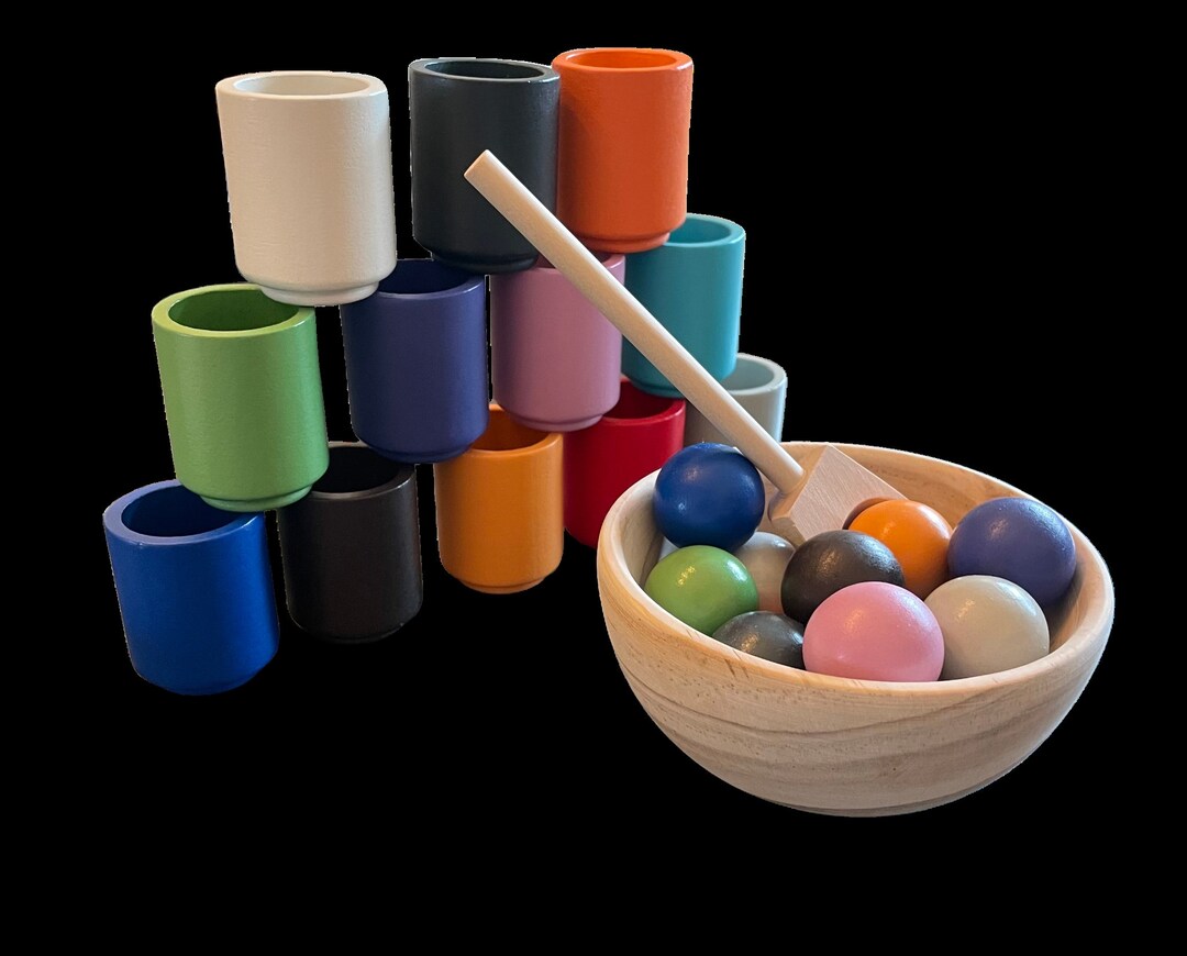 Montessori Cognitive Colour Matching Cups and Balls Educational Wooden ...