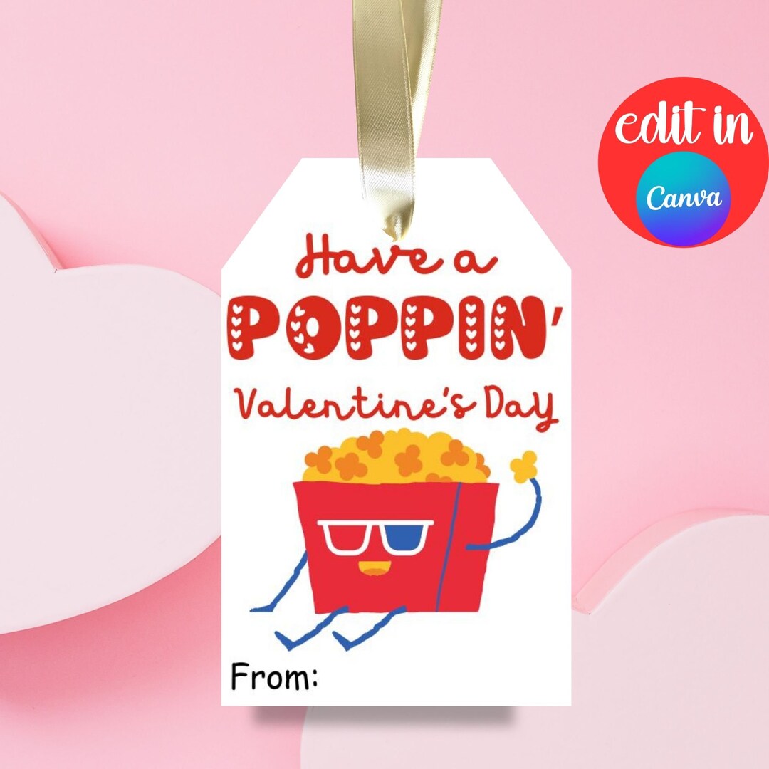 Popcorn Valentine Tag, Valentine's Gift Label, Kids School Printable ...
