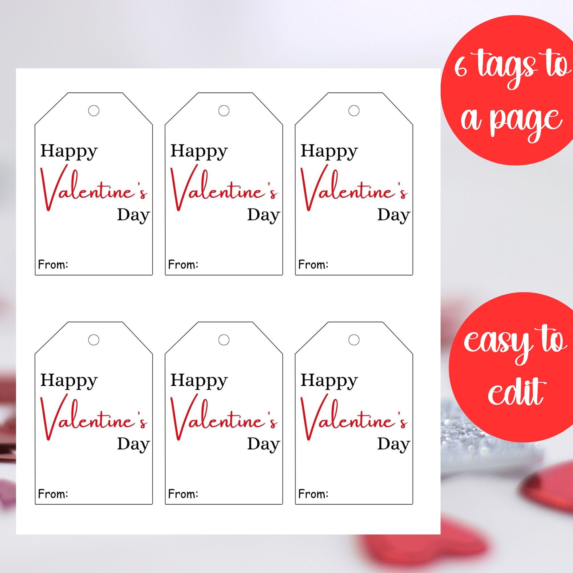 Editable Valentine's Day Tag Printable, Valentine's Day Hang Tag ...