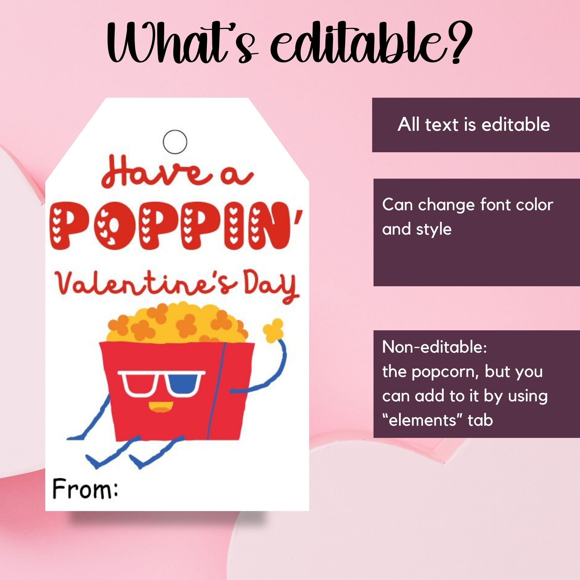 Popcorn Valentine Tag, Valentine's Gift Label, Kids School Printable ...