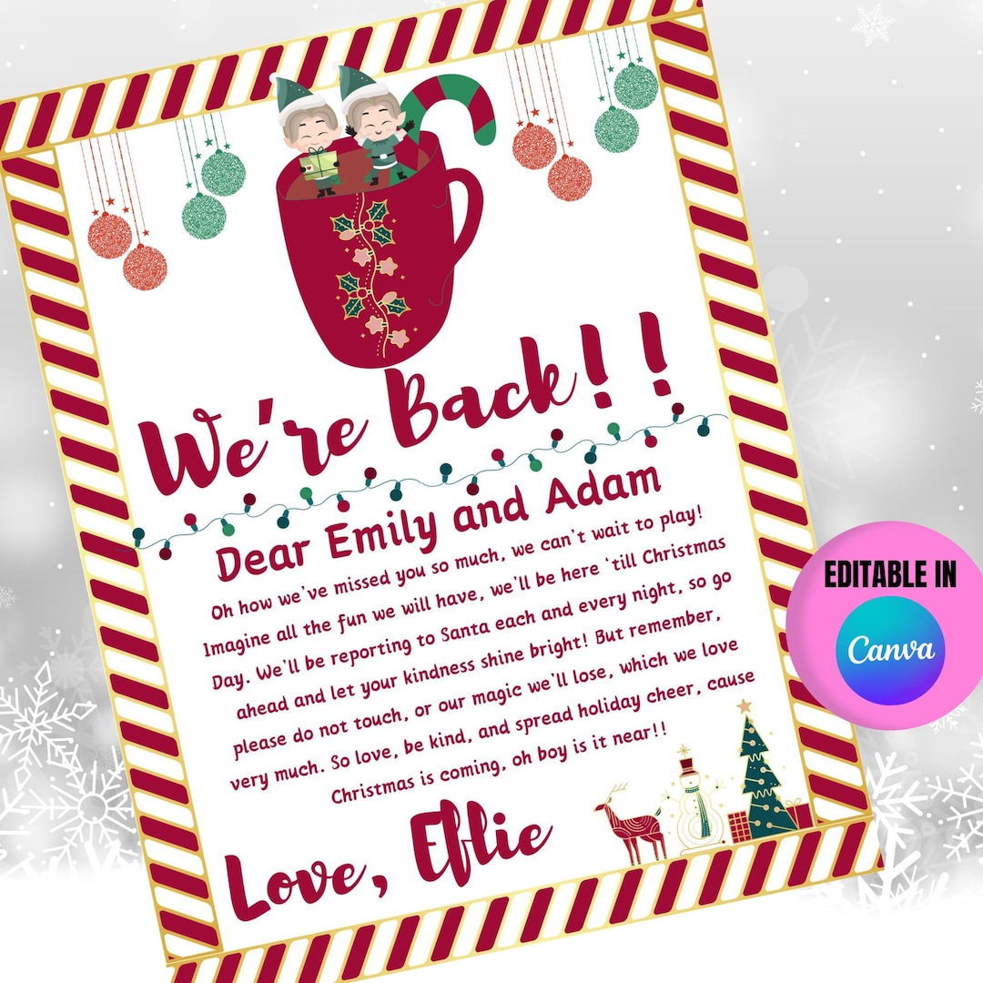 Editable Elf Arrival Letter, Greetings From Elf, Elf I'm Back, Elf ...