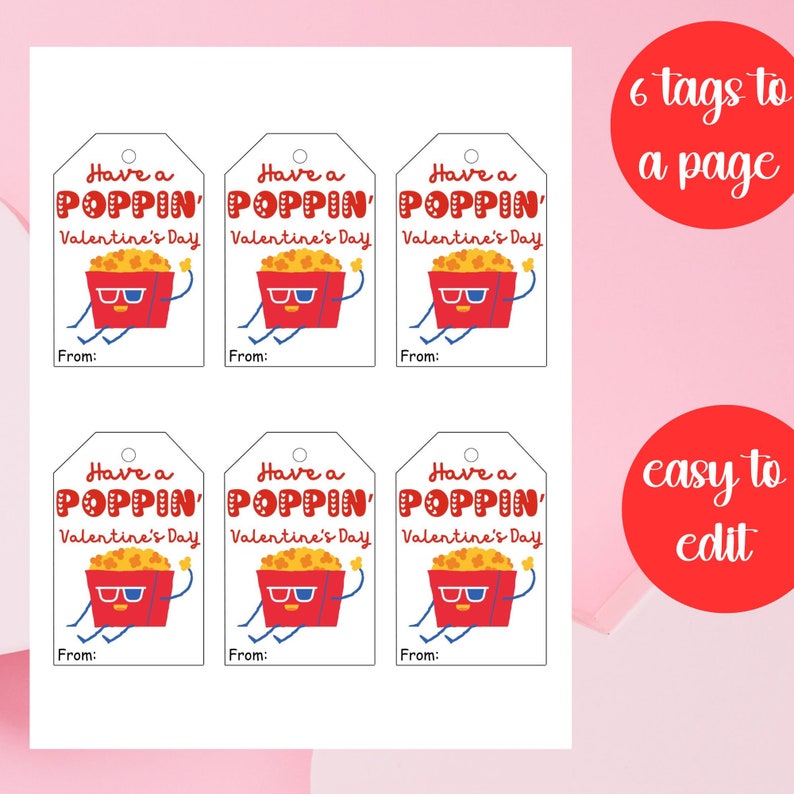 Popcorn Valentine Tag, Valentine's Gift Label, Kids School Printable ...