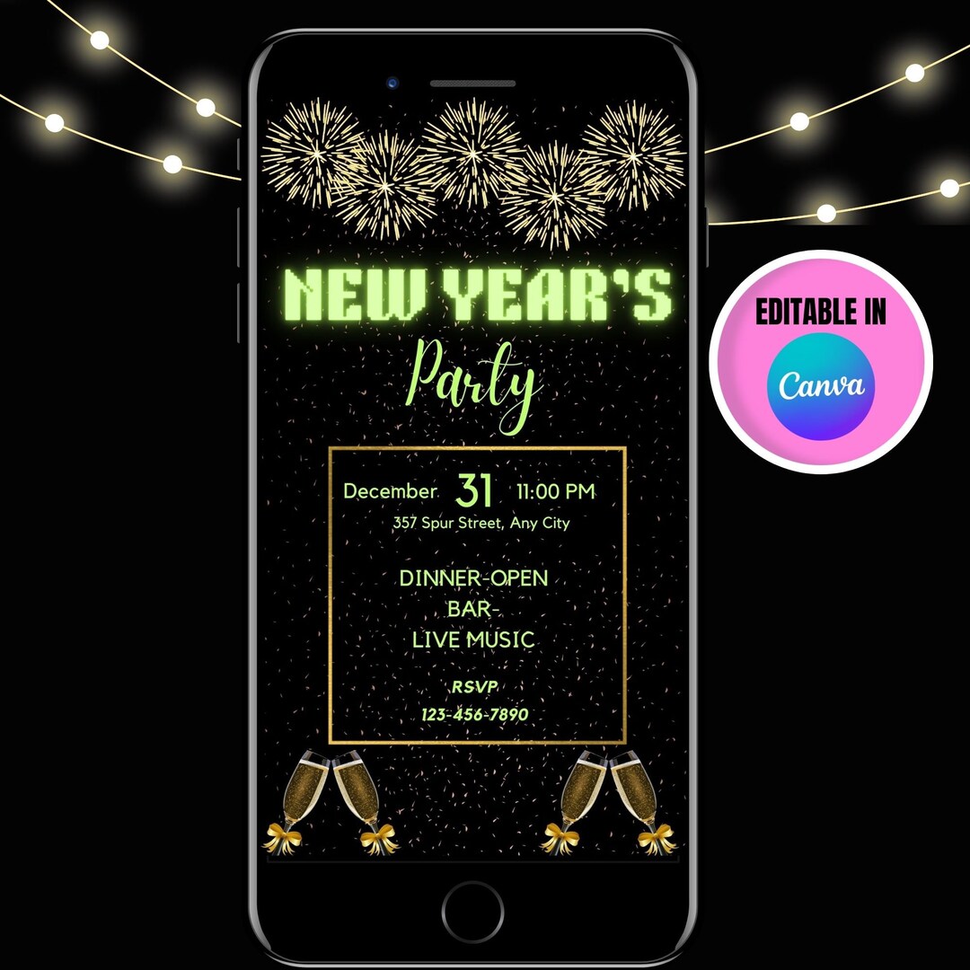 Digital New Years Eve Party Invitation, New Years Eve Invite, Editable ...