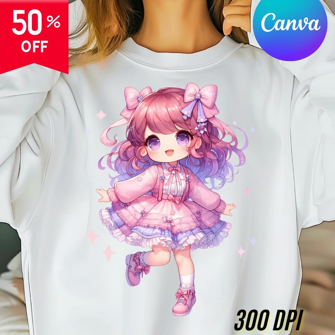 Chibi Clipart Purple Pink PNG - Cute Girl Kawaii Sticker, Chibi Girl ...