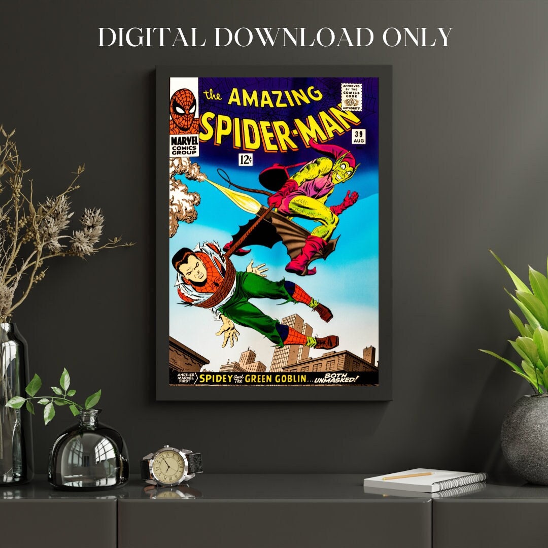 Spiderman & the Green Goblin Retro Vintage Comic Poster Digital ...