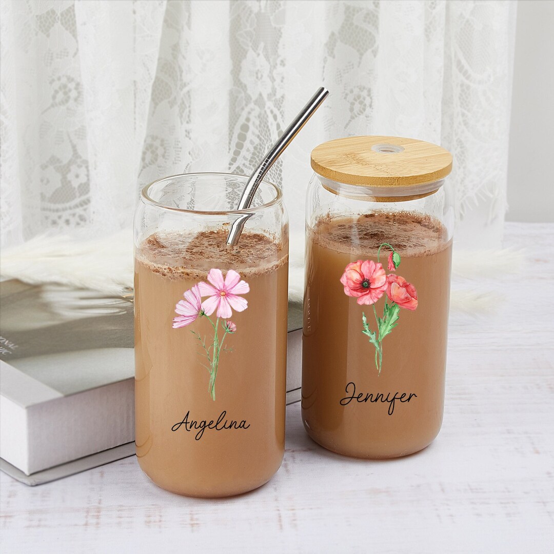 Personalized Birth Flower Coffee Cup,custom Name Tumbler,travel Jewelry ...