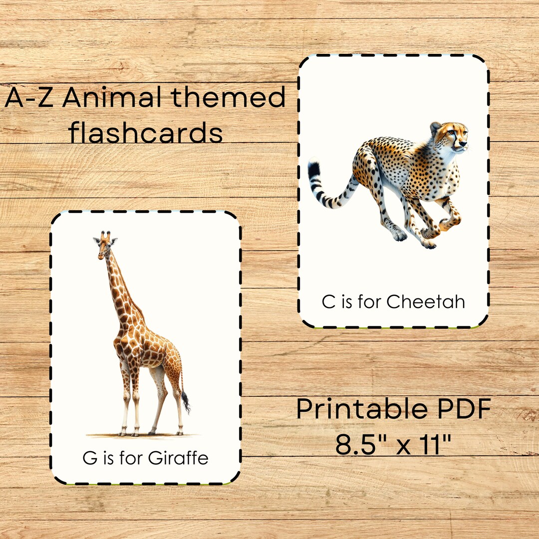 A-Z Animal Themed Printable Flashcards ABC Flashcards Flashcards for ...