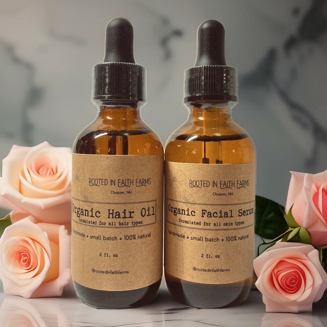 Organic Facial Serum & Organic Hair Oil Combo | Gift for Her | Natural ...