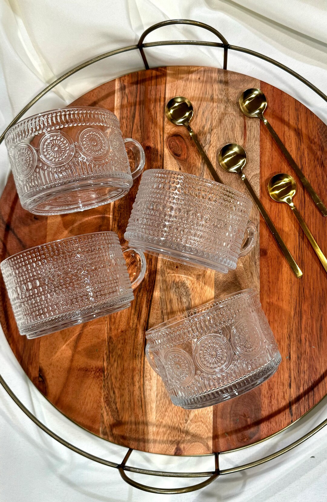 4pc Vintage Coffee Mugs glass Coffee Mugs 14 Oz Set Embossed Glass Cups ...