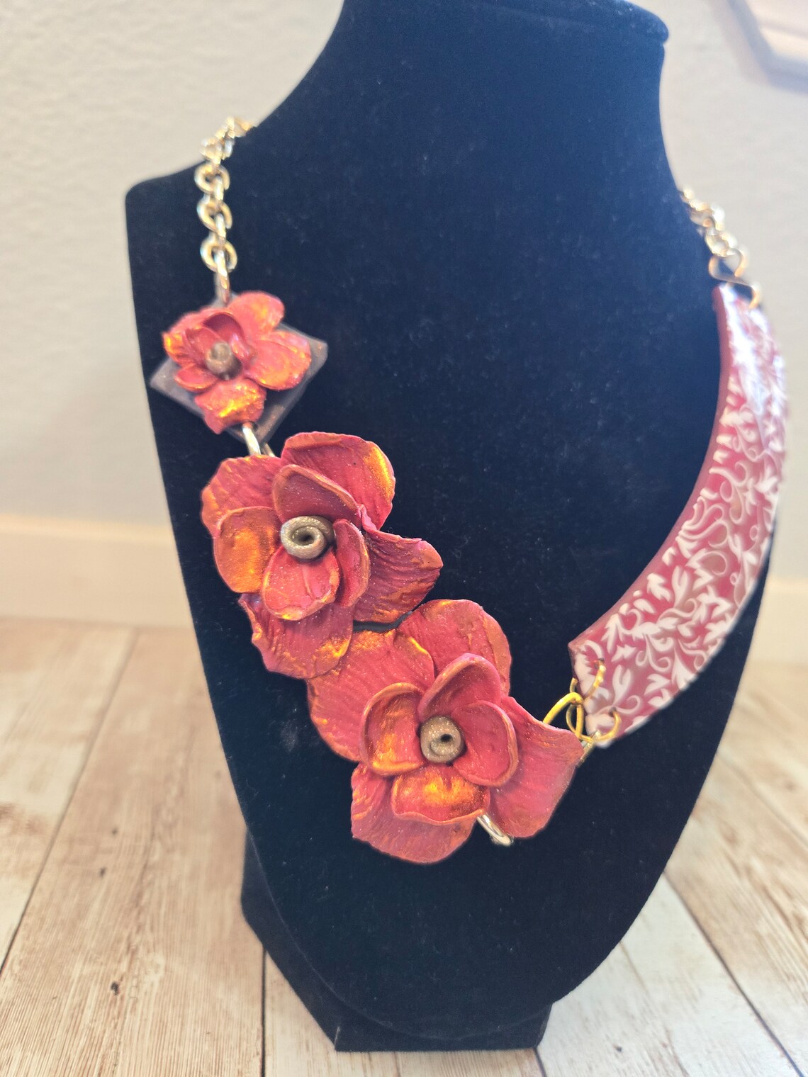 Burnt Orange, Copper and Gold Polymer Clay Necklace - Etsy