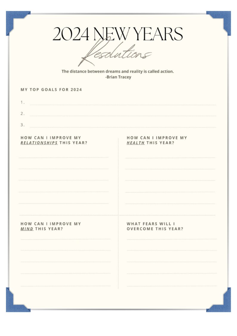 2024 New Years Resolutions Tracker Minimalist Template - Etsy