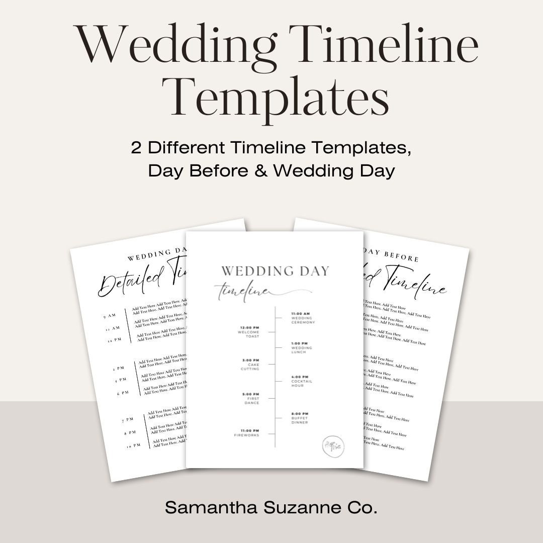 Minimalist Wedding Timeline Template, Digital Download Template for ...