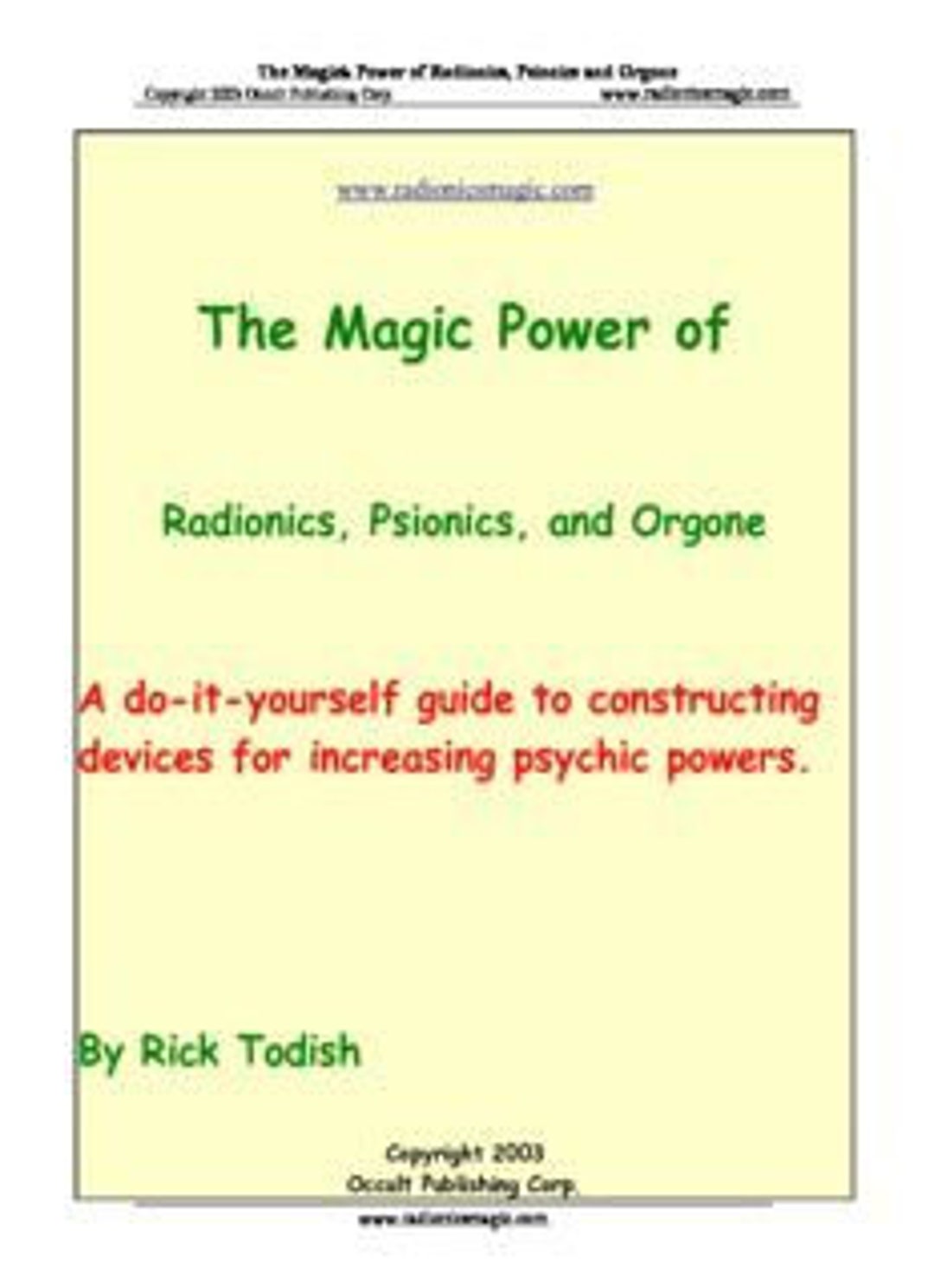 The Magic Power of Radionics, Psionics, and Orgone by Rick Todish - Etsy