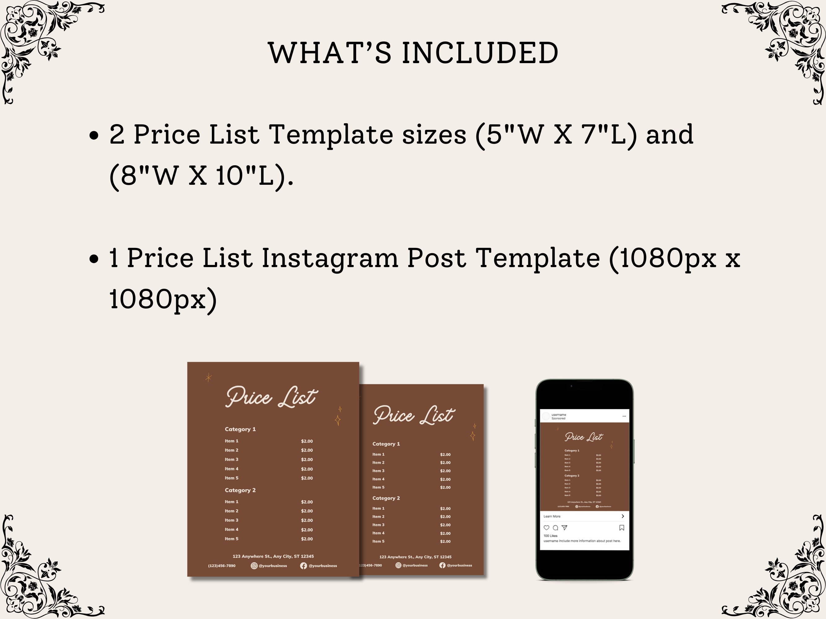 Price List Bundle, Editable Canva Template, Blank Menu, Price List ...