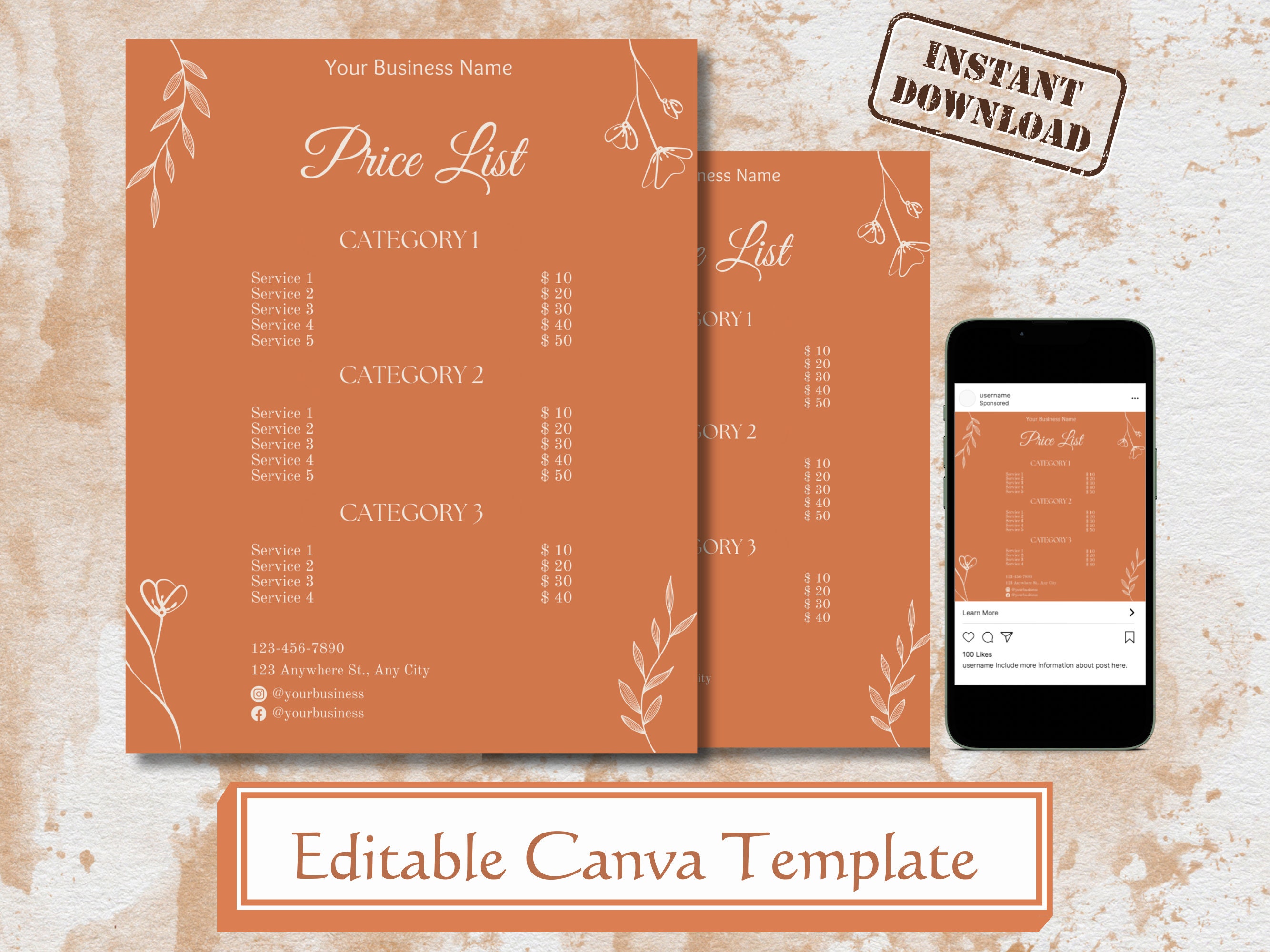 Price List Bundle, Editable Canva Template, Blank Menu, Price List ...