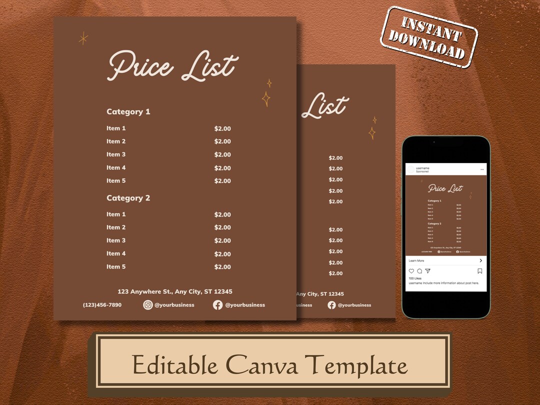 Price List Bundle, Editable Canva Template, Blank Menu, Price List ...