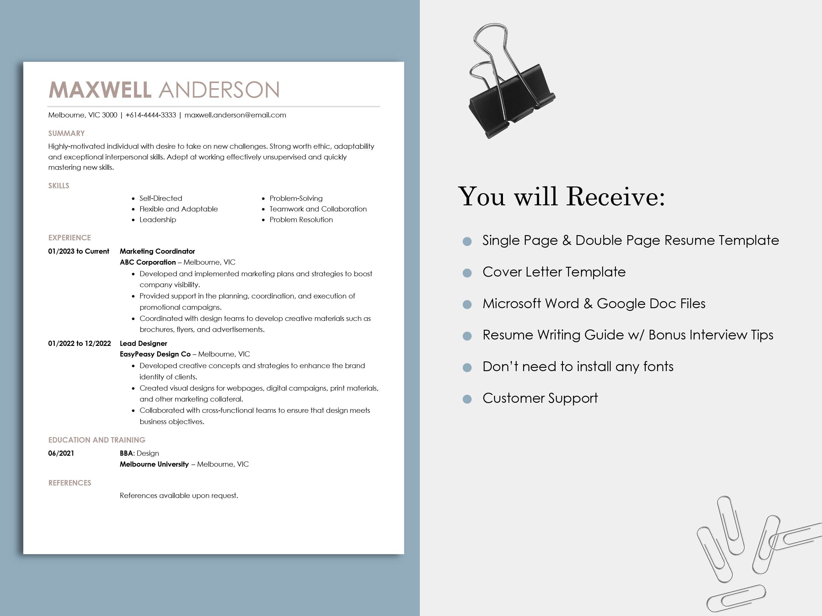 100% Editable Resume & Cover Letter Template for Word Google - Etsy