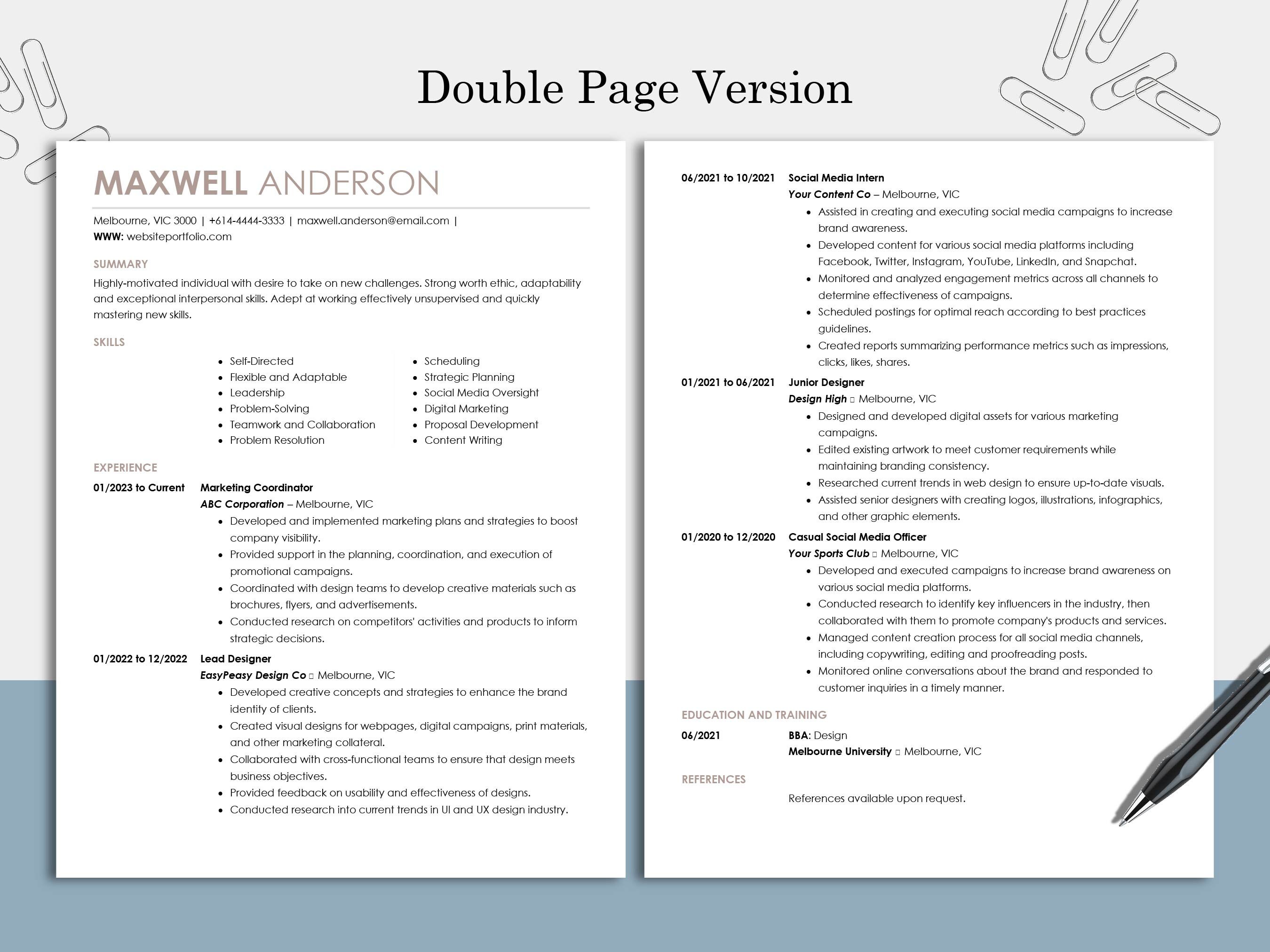 100% Editable Resume & Cover Letter Template for Word Google - Etsy