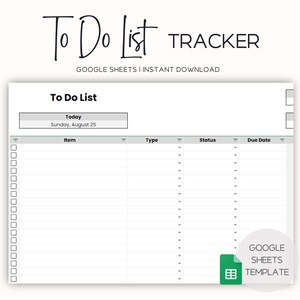 Google Sheets to Do List Checklist Tracker, Google Sheets Template ...