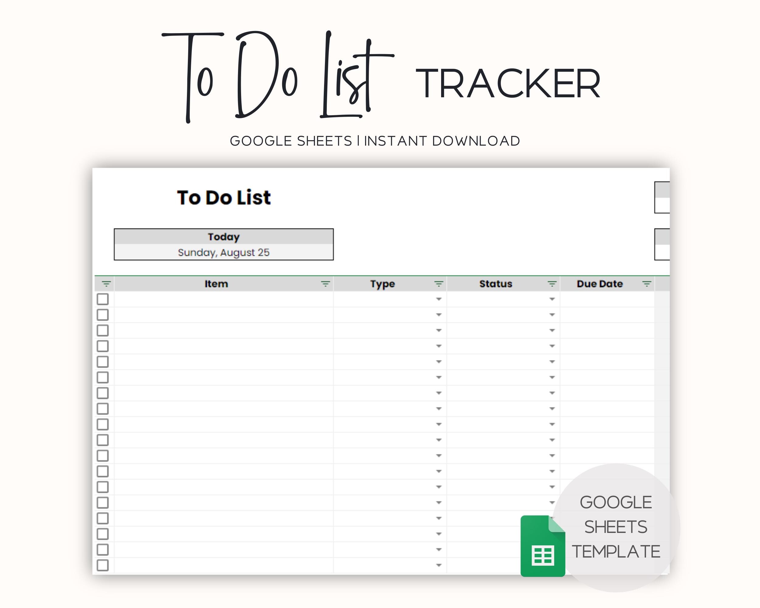 Google Sheets to Do List Checklist Tracker, Google Sheets Template, Instant Download - Etsy