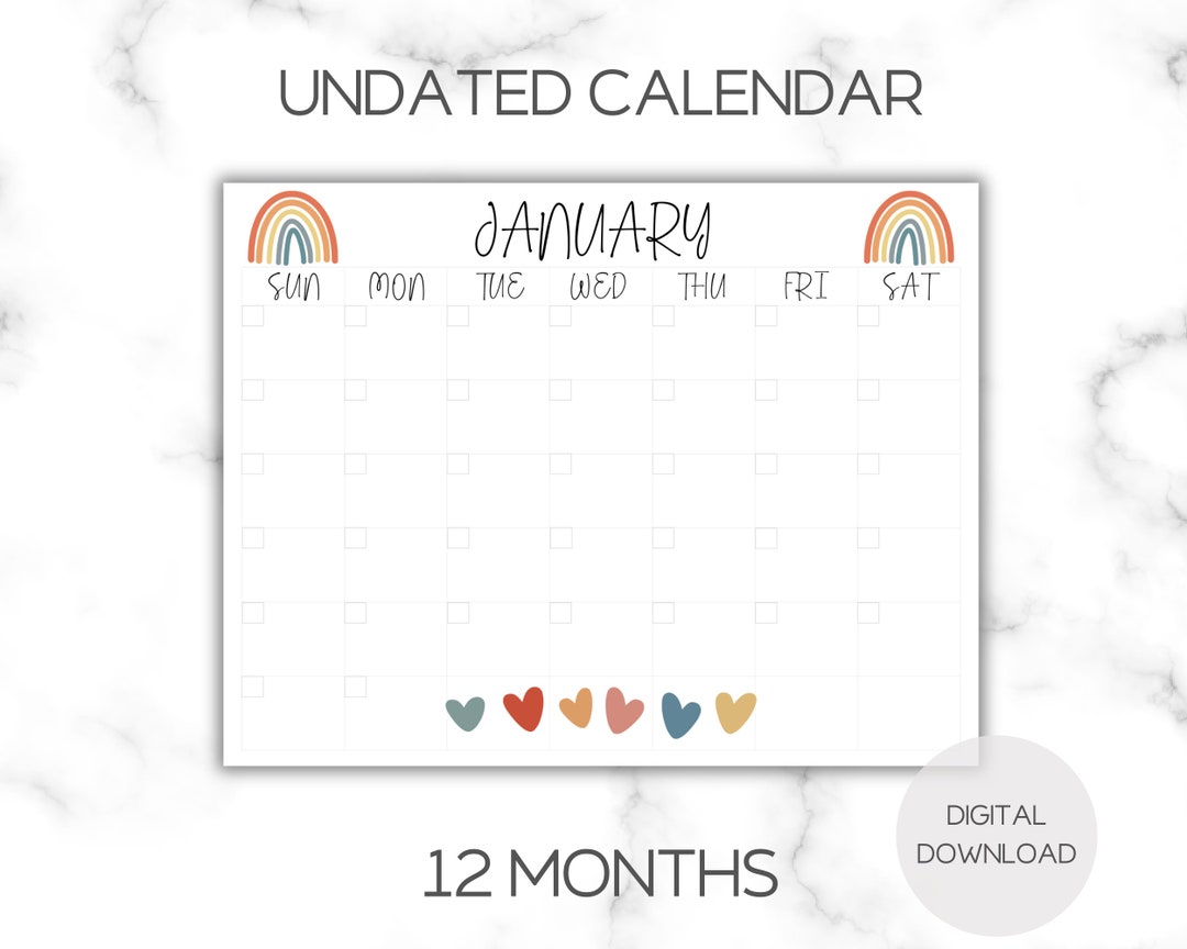 Colorful 2025 Boho Rainbows & Hearts Monthly Calendar, Instant Digital ...