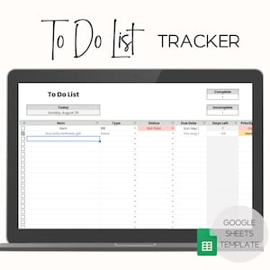 Google Sheets to Do List Checklist Tracker, Google Sheets Template ...